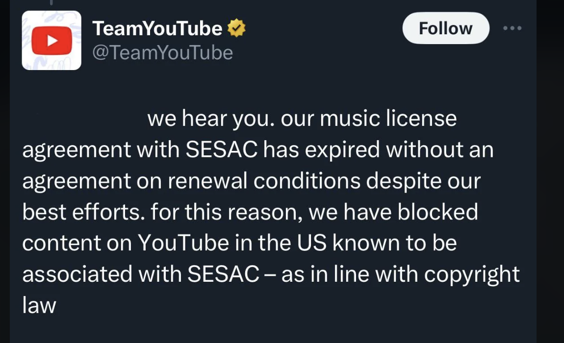 A lot of songs have disappeared from YouTube in the US. Here's why. [UPDATED] | Alan Cross