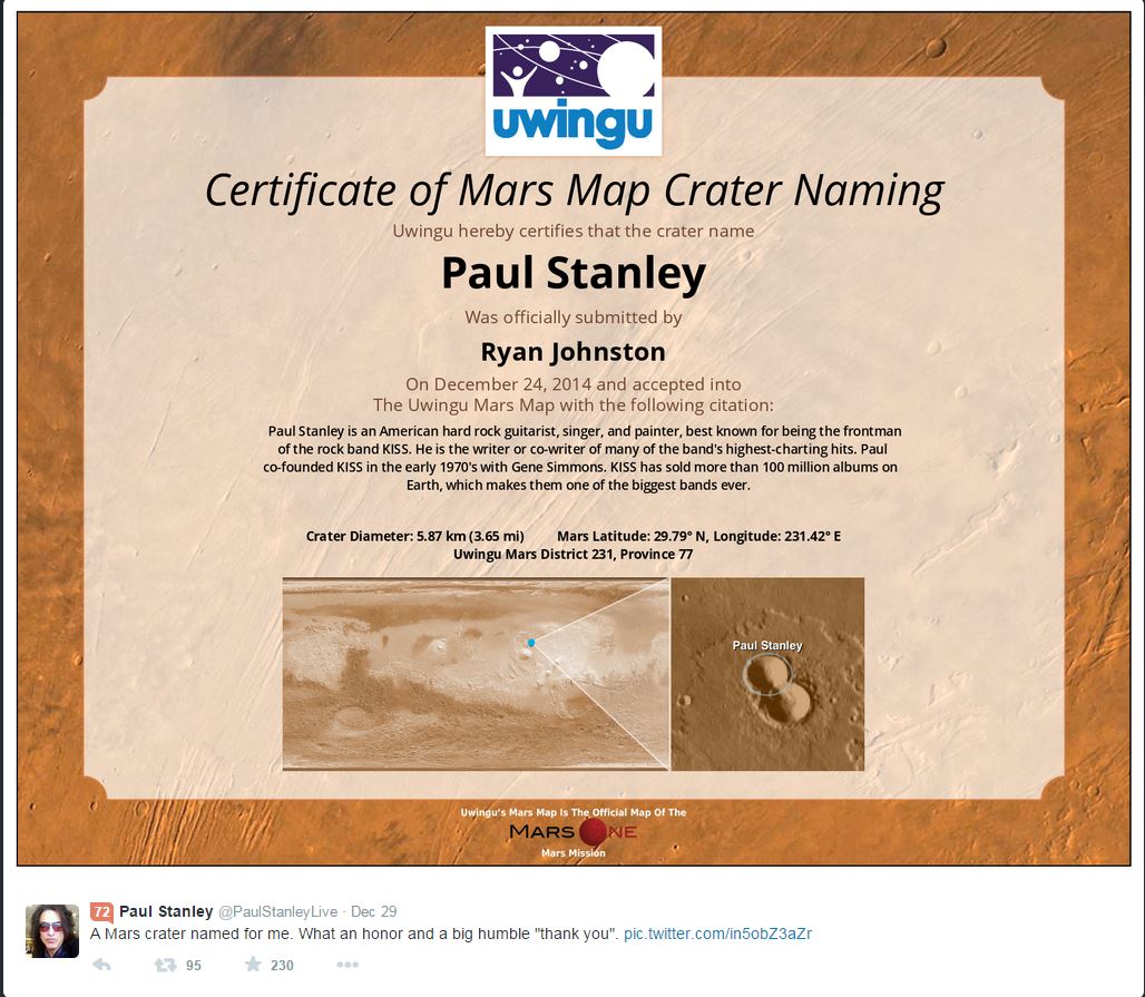Paul Stanley of KISS Has a Crater on Mars Has Been Named After Him ...